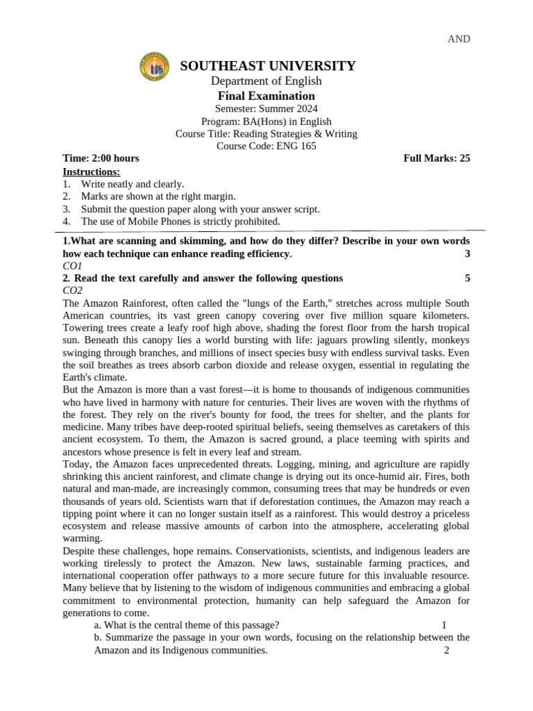 Reading Final Summer 2024 | PDF | Amazon Rainforest | Artificial Intelligence