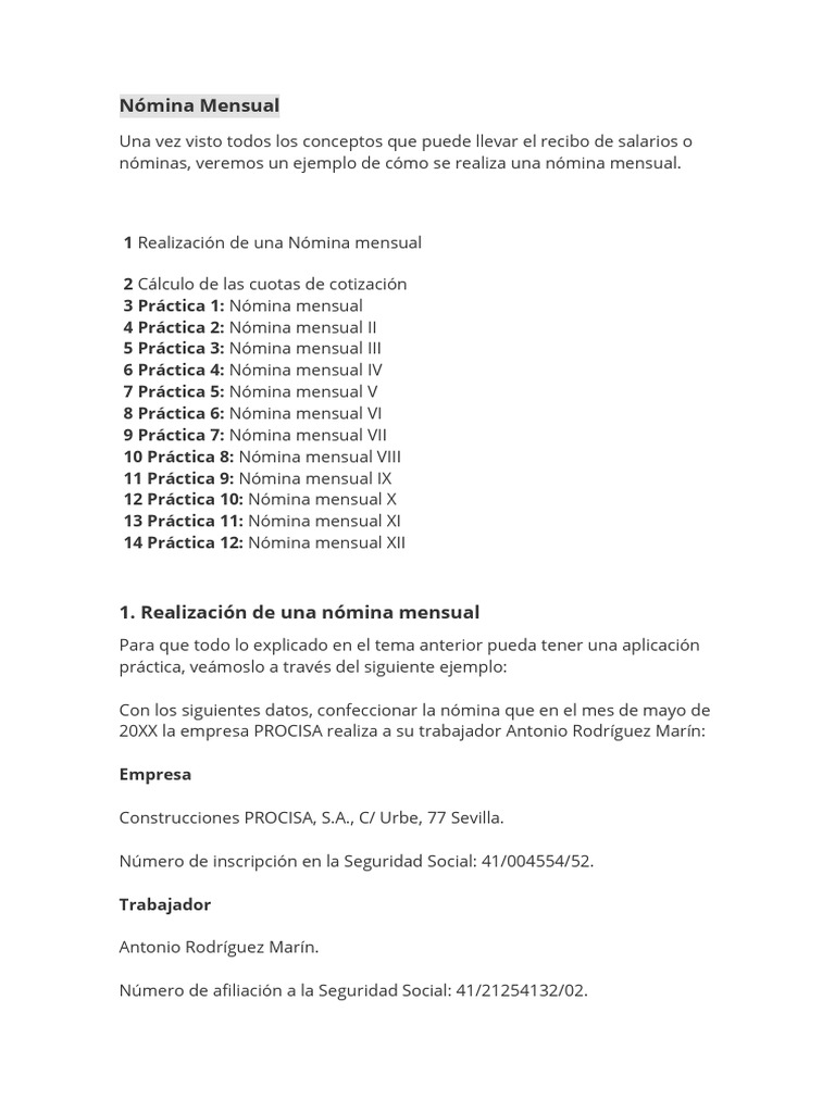 5 Nómina Mensual Ejercicios y Excel | PDF | Salario | Business