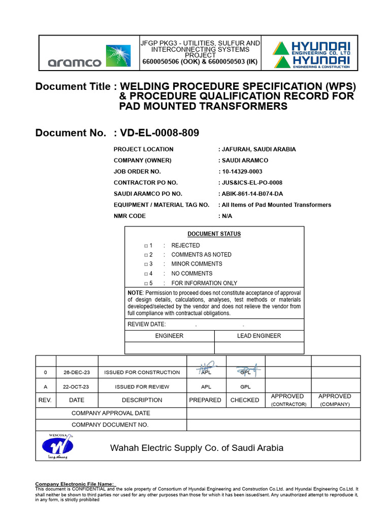 VD-EL-0008-809_0_WELDING PROCEDURE SPECIFICATION (WPS) & PROCEDURE QUALIFICATION RECORD (PQR ...