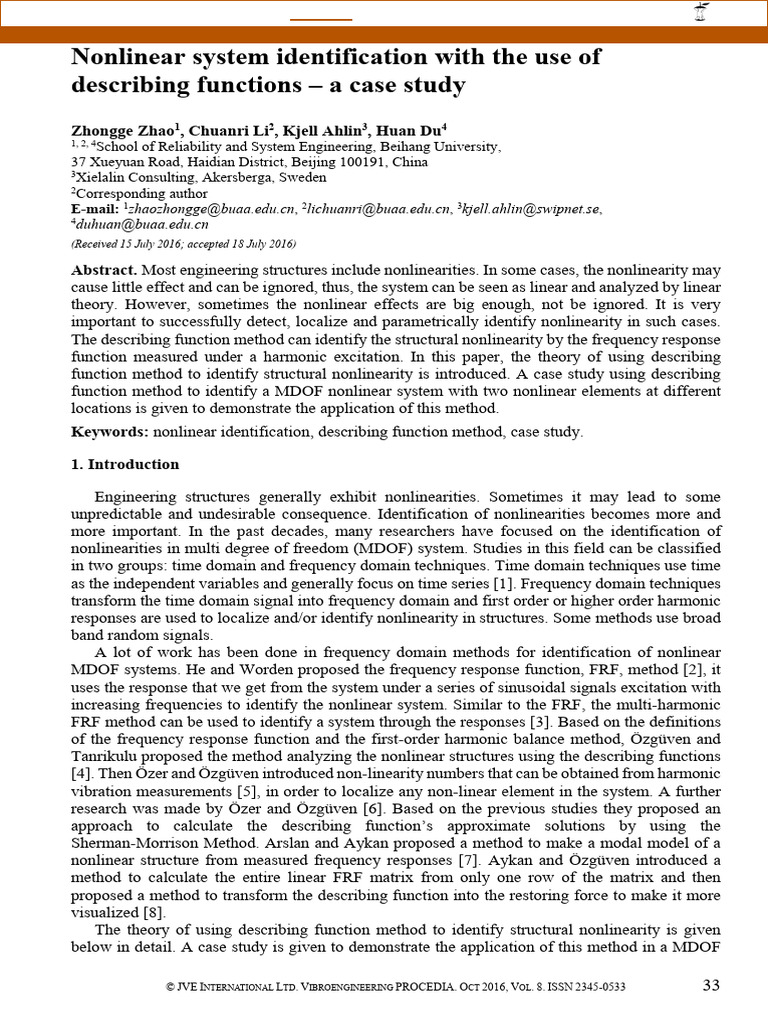 Nonlinear System Identification With The Use of Describing Functions - A Case Study | PDF ...