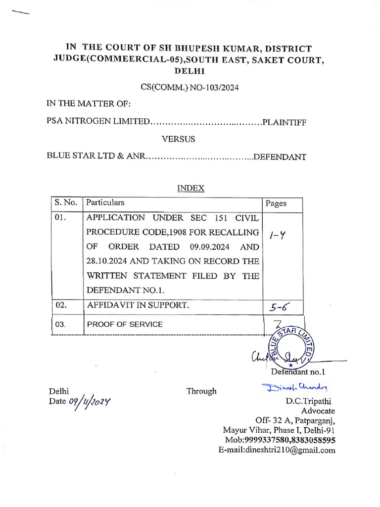 Application For Recalling of Order | PDF | Affidavit | Legal Procedure