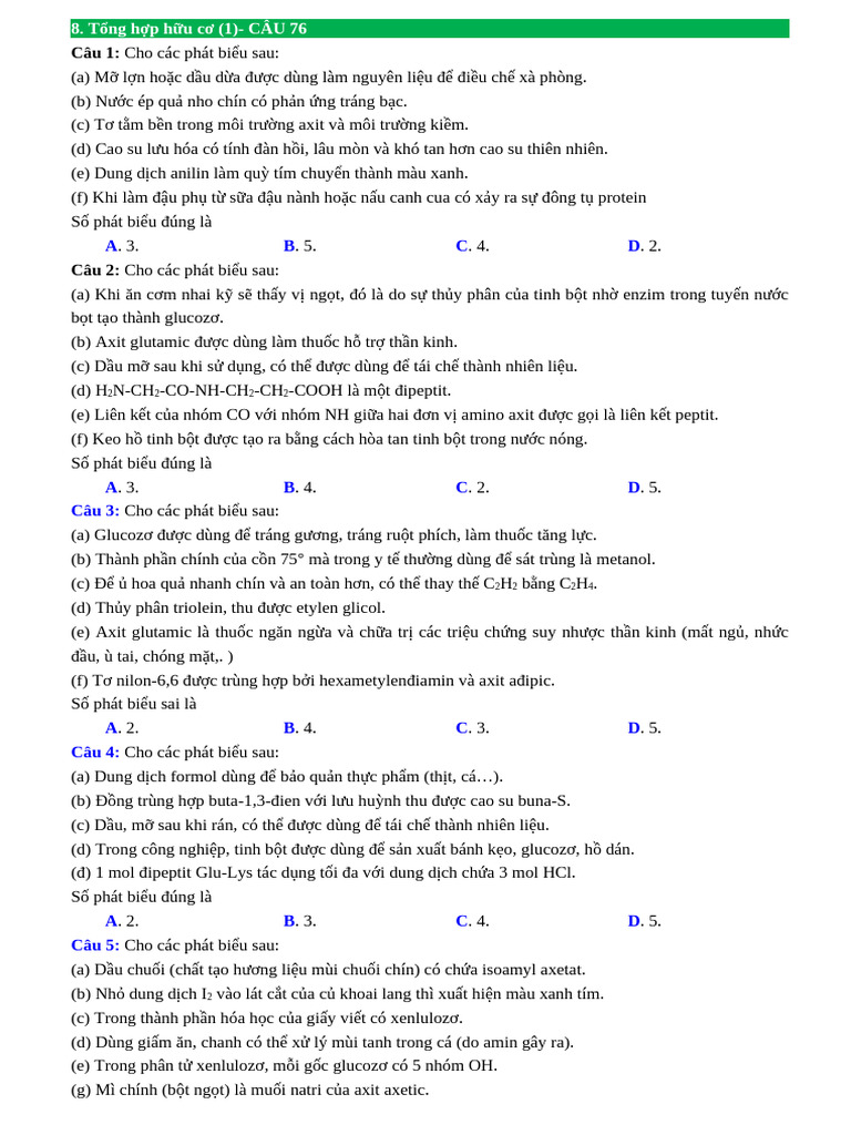 10 Câu 76 Hs ÔN THI TNTHPT 2024 | PDF