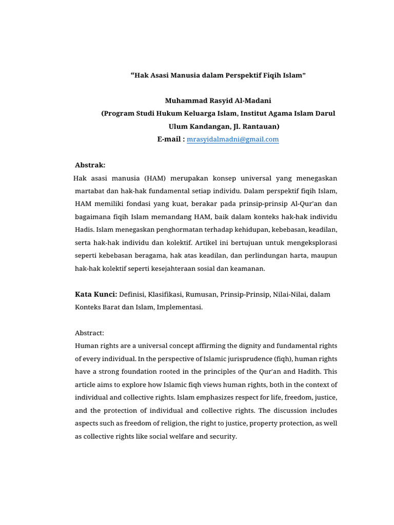 Hak Asasi Manusia Dalam Perspektif Fiqih Islam | PDF