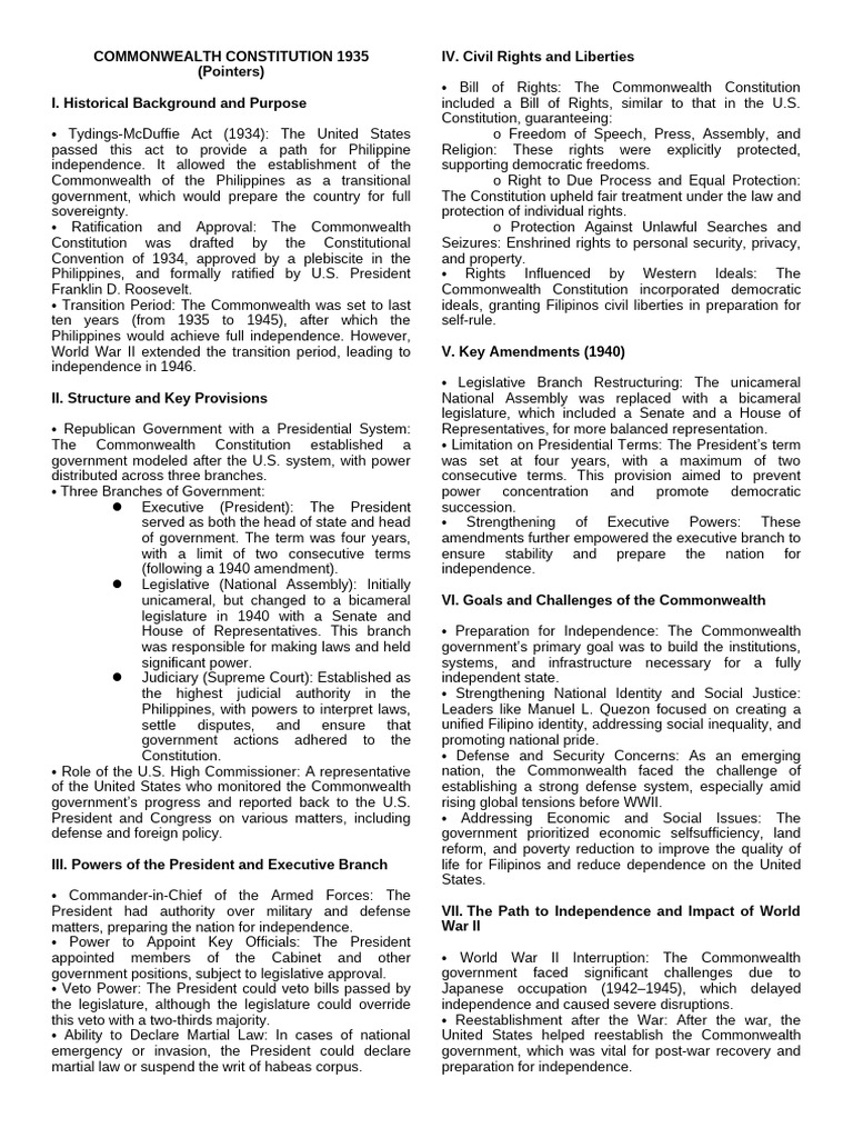 Commonwealth Constitution of 1935 | PDF | President Of The Philippines ...