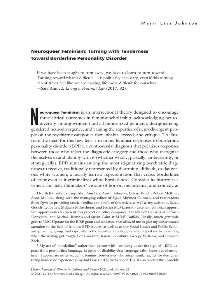 Neuroqueer Feminism Turning With Tenderness Toward Borderline ...