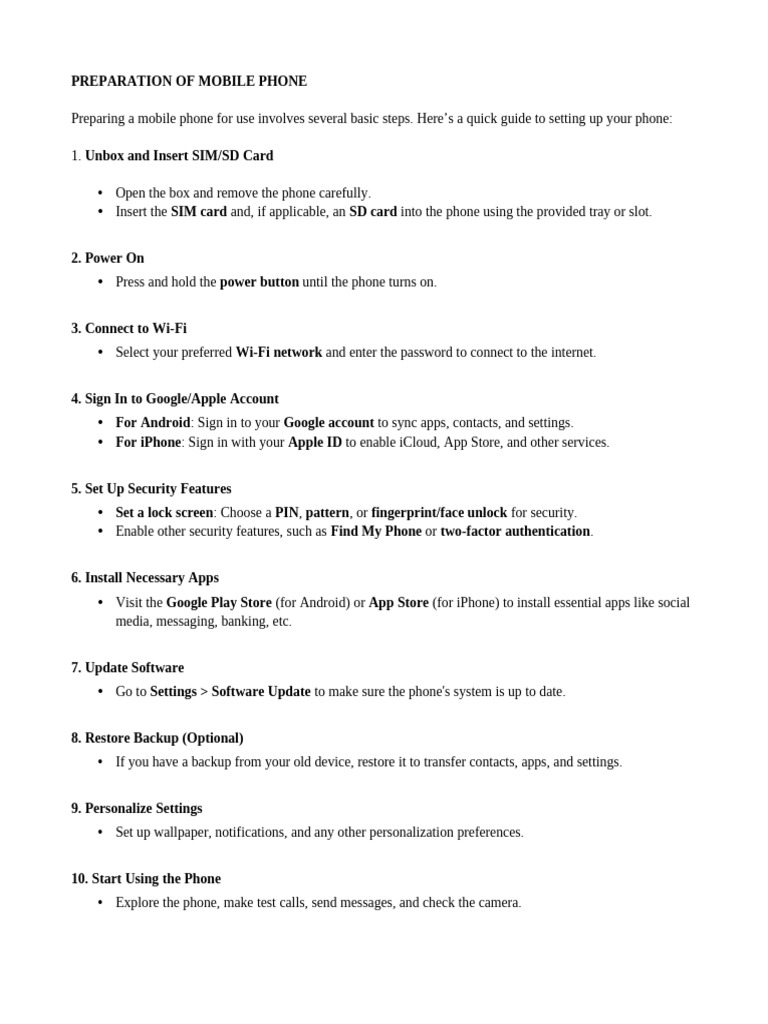 Preparation of mobile phone | PDF