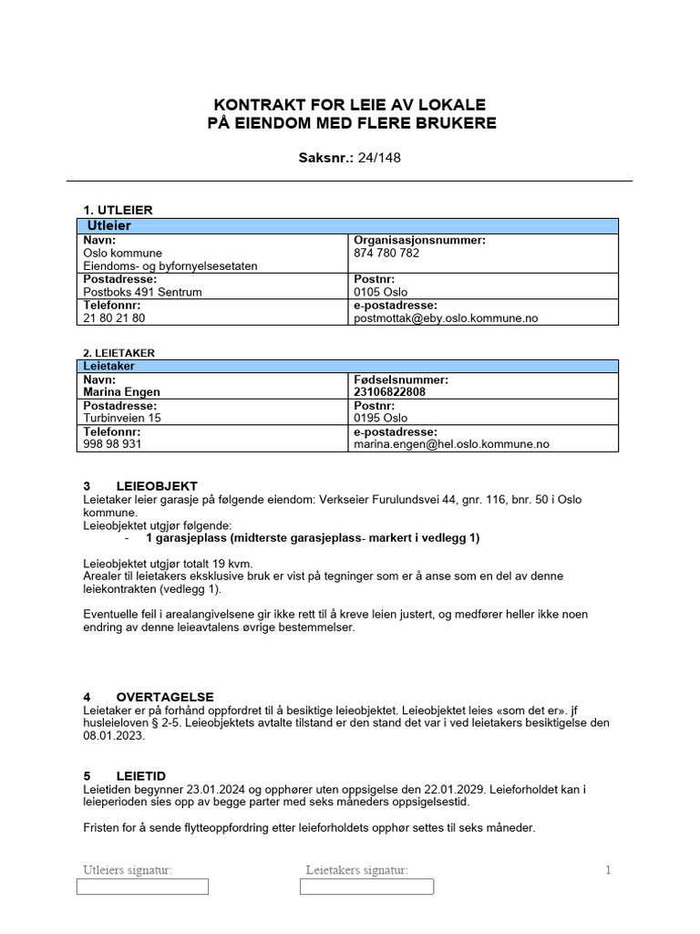 Kontrakt for Leie Av Lokale På Eiendom Med Flere Brukere | PDF