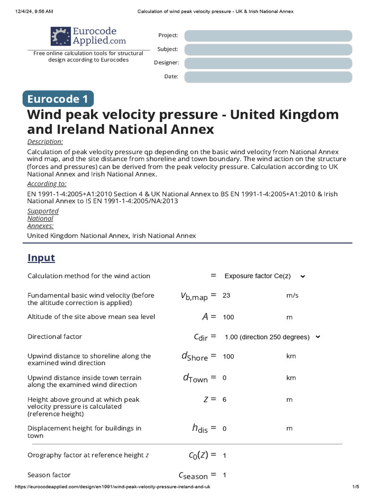 Calculation of Wind Peak Velocity Pressure - UK & Irish National Annex ...