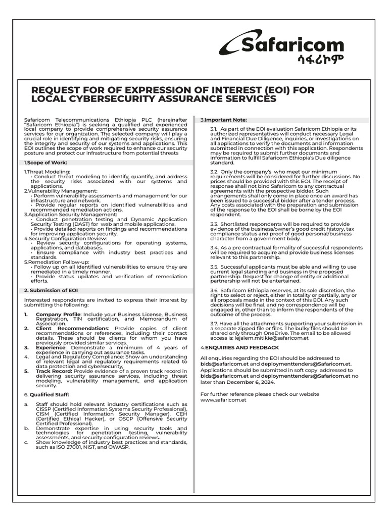 IE Safaricom local_cybersecurity_assurance_services_eoi (1) | PDF | Computer Security | Security