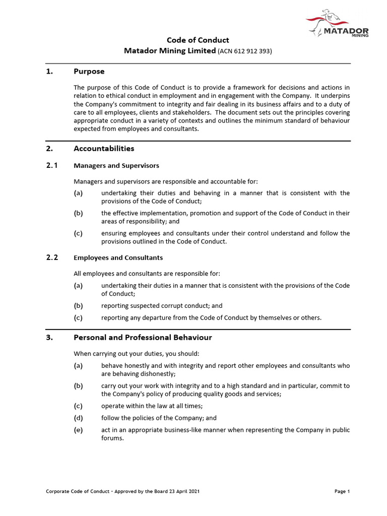 MZZ Code of Conduct | PDF | Conflict Of Interest | Employment