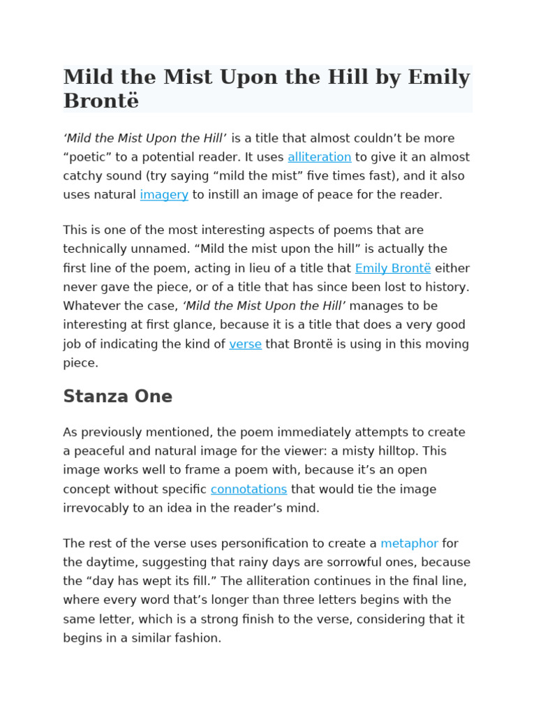 Mild the mist upon the hill | PDF | Poetry | Narration