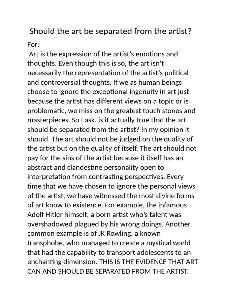 Should The Art Be Separated From The Artist | PDF | Thought | Liberal ...
