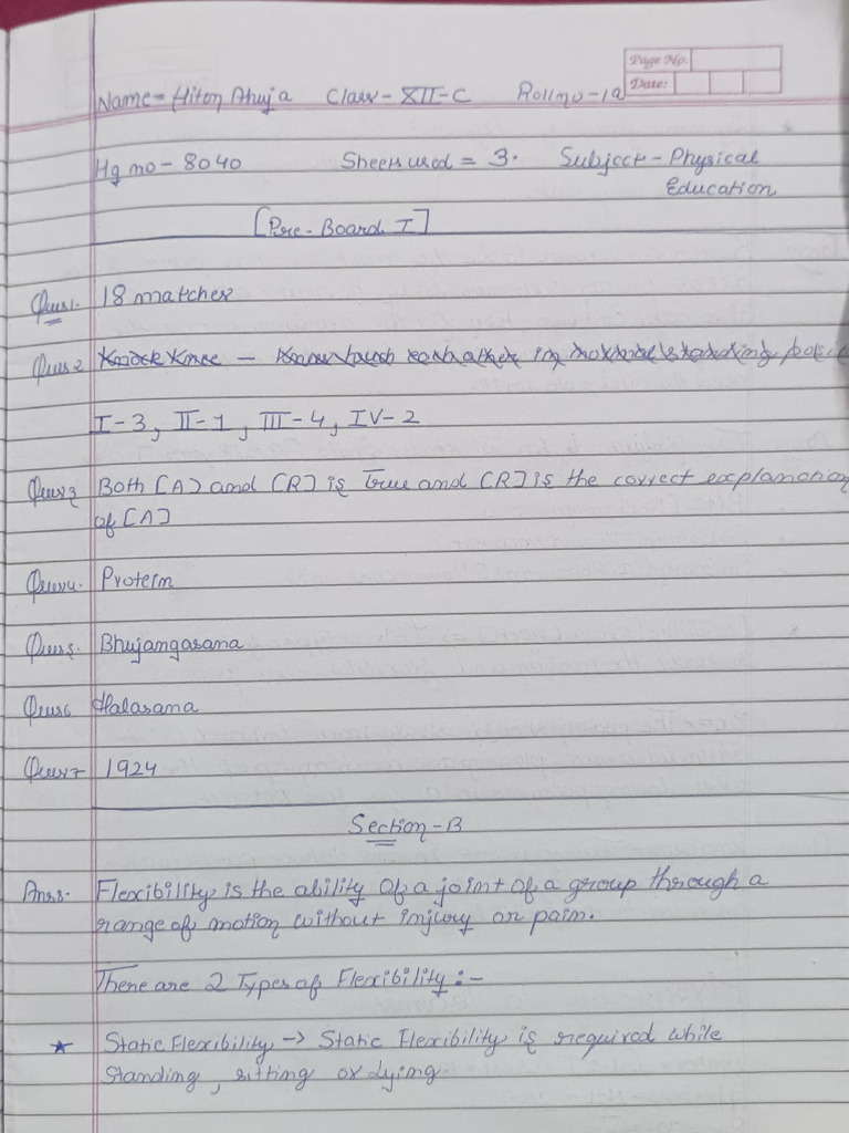 Hiten Ahuja XII C Physical Education Exam | PDF