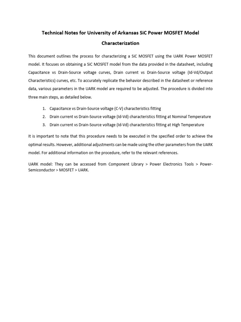 Technical Notes for UARK Model Characterization | PDF | Mosfet | Field ...