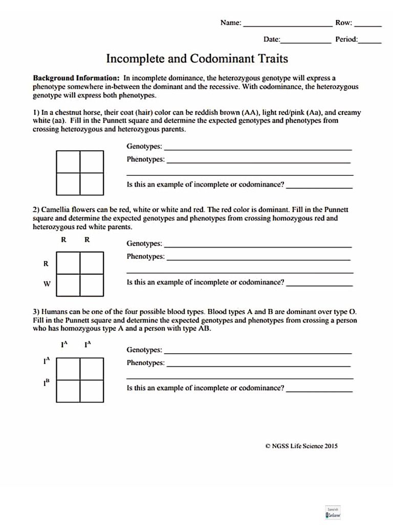 Incomplete and Codominant Traits | PDF