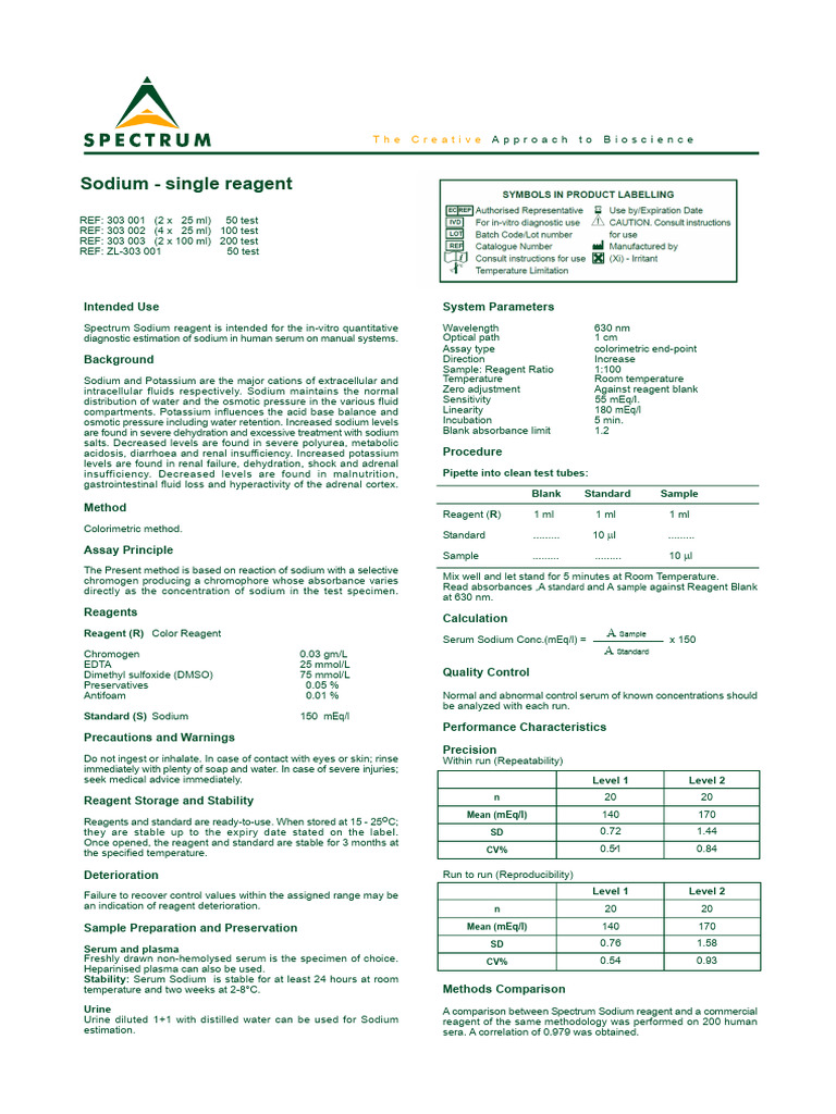 Sodium Single Reagent 1 | PDF | Sodium | Potassium