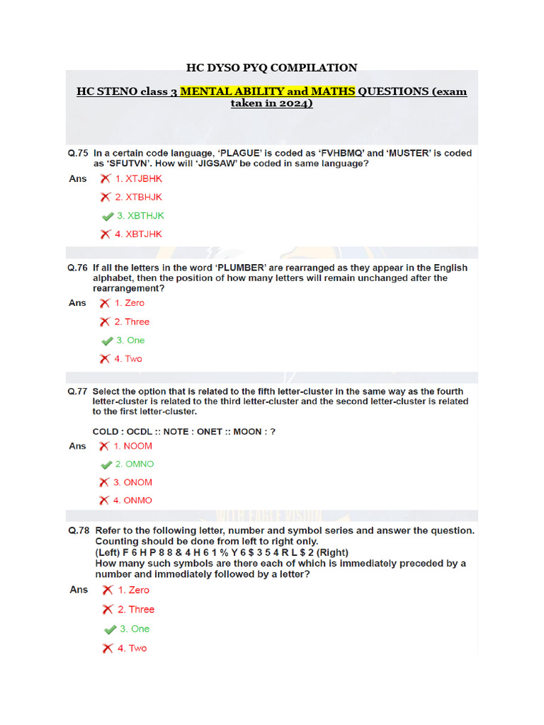 Highcourt Mental Ability and Maths PYQ COMPILATION | PDF