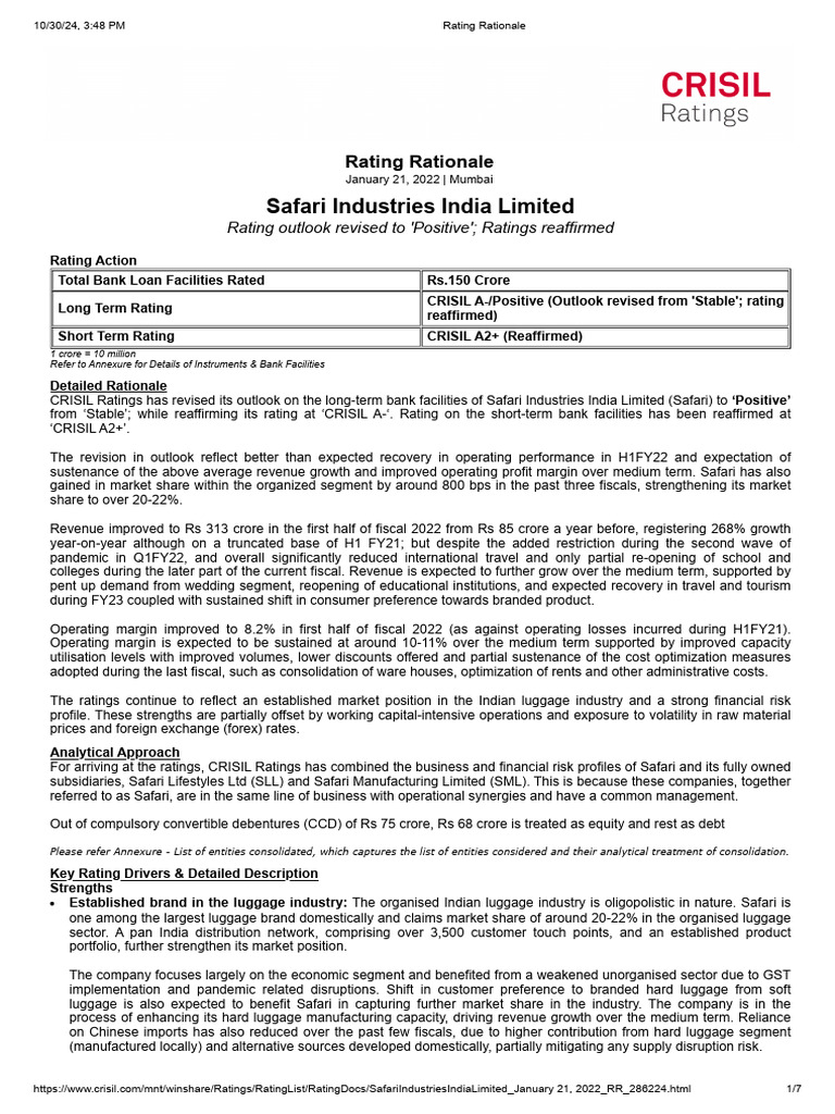 2022 Jan Rationale Crisil | PDF | Financial Risk | Securities (Finance)