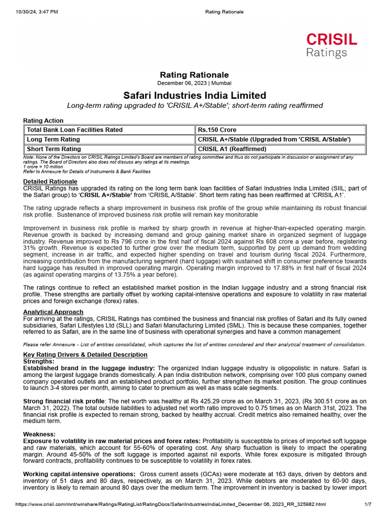 2023 Dec Rationale Crisil | PDF | Securities (Finance) | Financial Risk