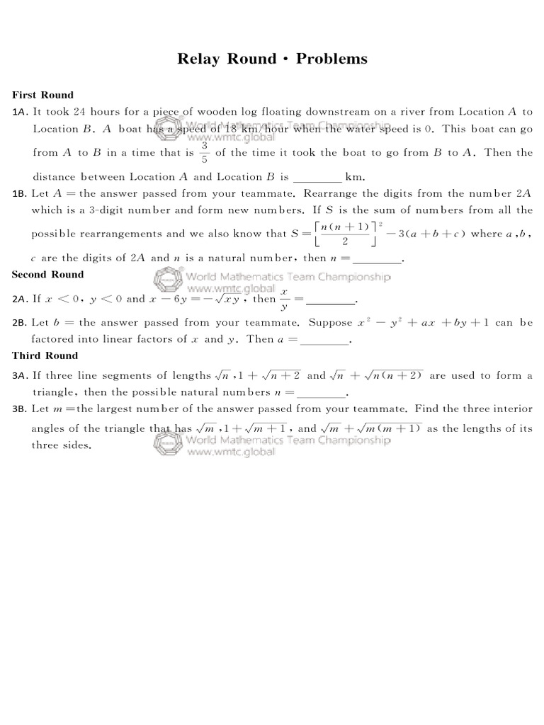 WMTC 2 Intermediate 2010 Relay Probs | PDF