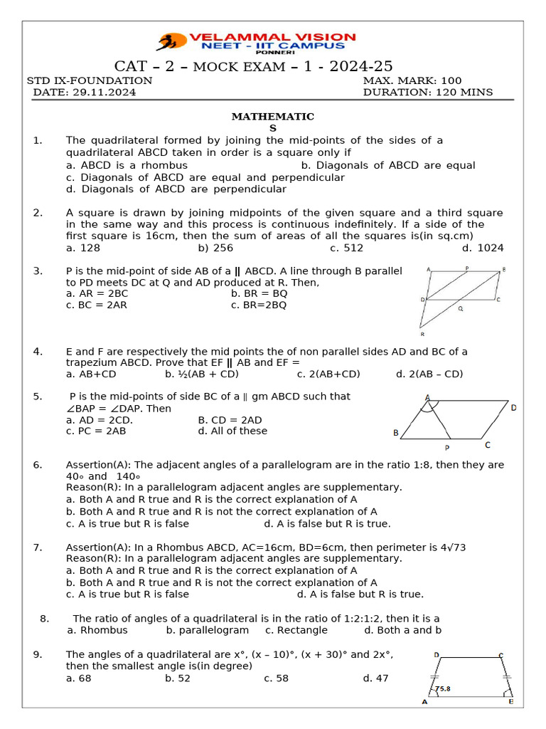 IX - CAT-2-MOCK-1 | PDF | Force | Mass