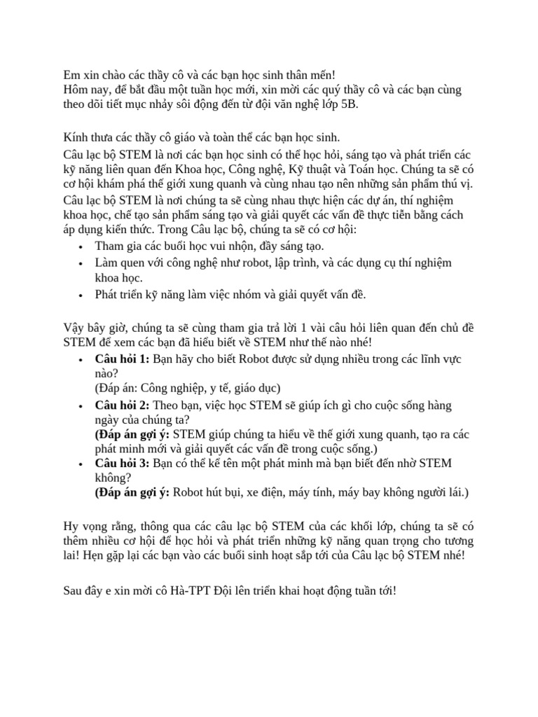 KỊCH BẢN SHDC - T4 | PDF