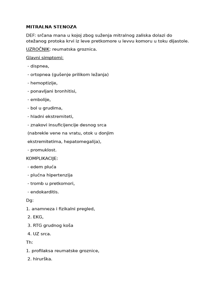 Mitralna Stenoza, Aortna Stenoza, Miokarditis, Endokarditis | PDF