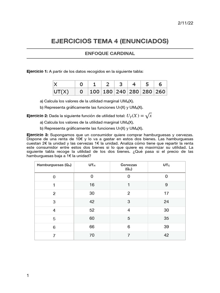 Tema - 4 - Enunciados Ejercicios | PDF | Curva de demanda | Utilidad ...