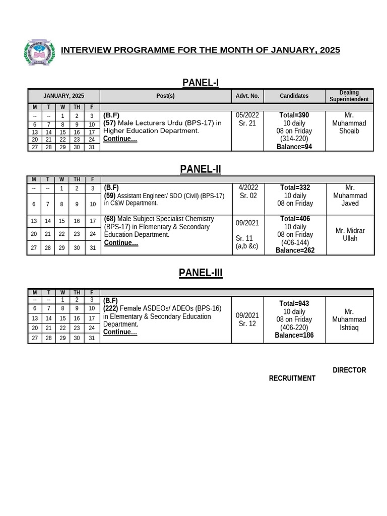 January 2025 Interview Programme Web | PDF