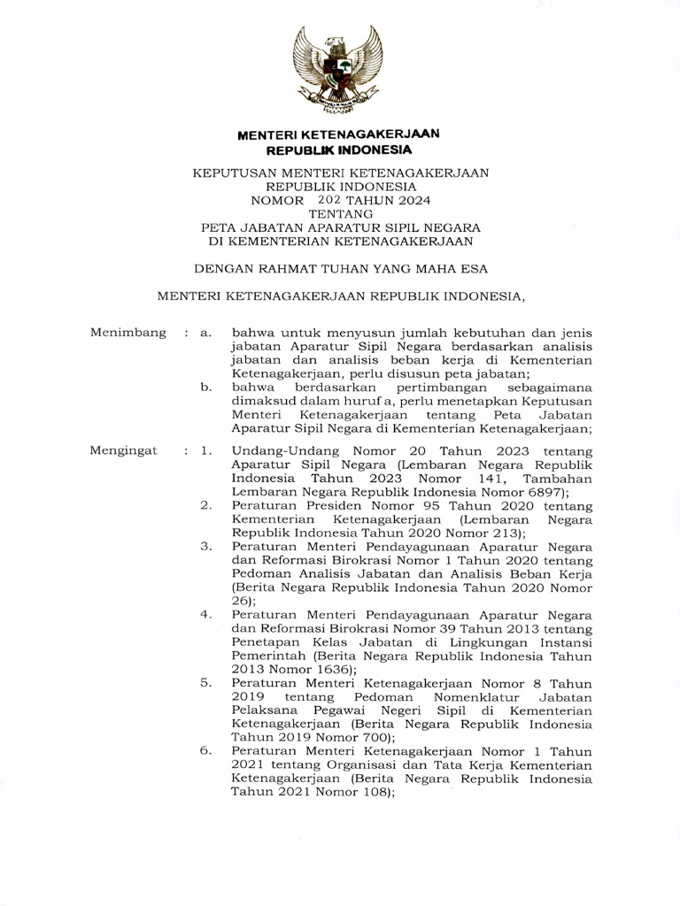 Kepmenaker No 202 Tahun 2024 Peta Jabatan | PDF