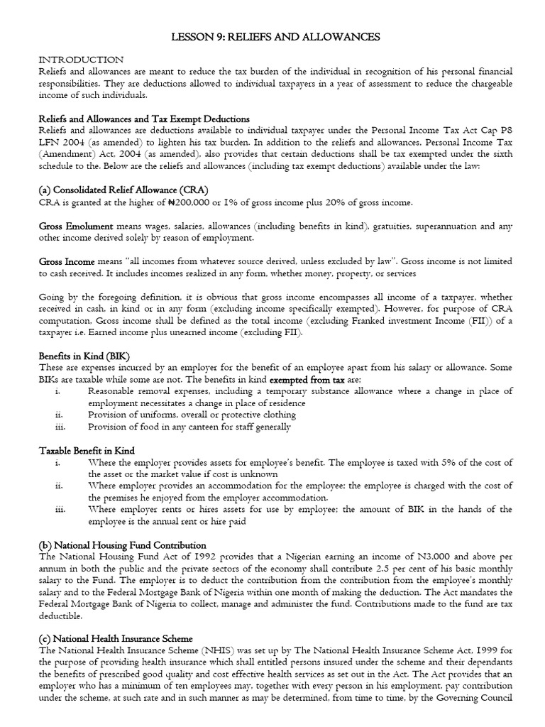 Tax RELIEFS_AND_ALLOWANCES | PDF | Employment | Pension