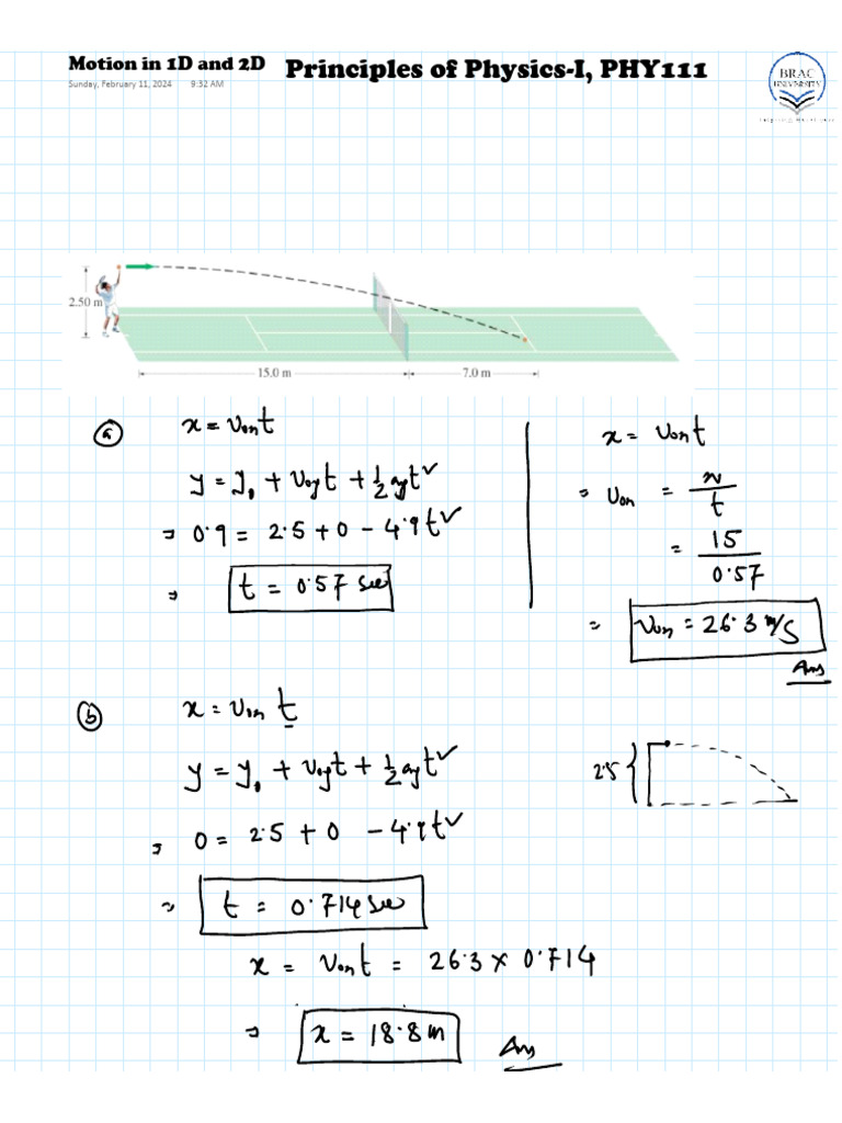 Tennis Serve Physics Problem | PDF