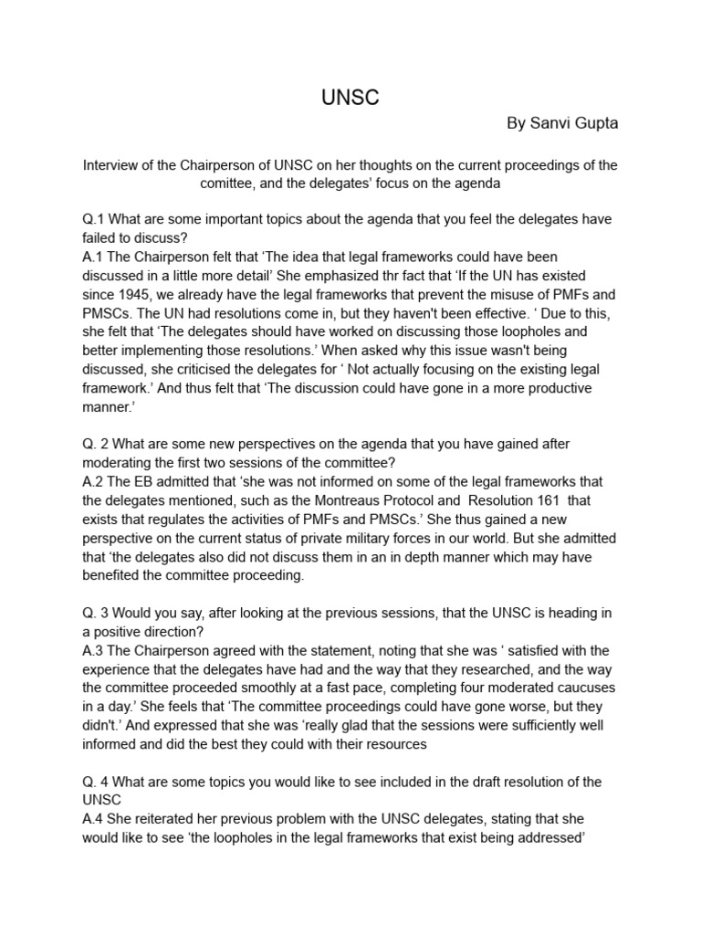 Sanvigupta Unsc Interviewreport | PDF | United Nations Security Council