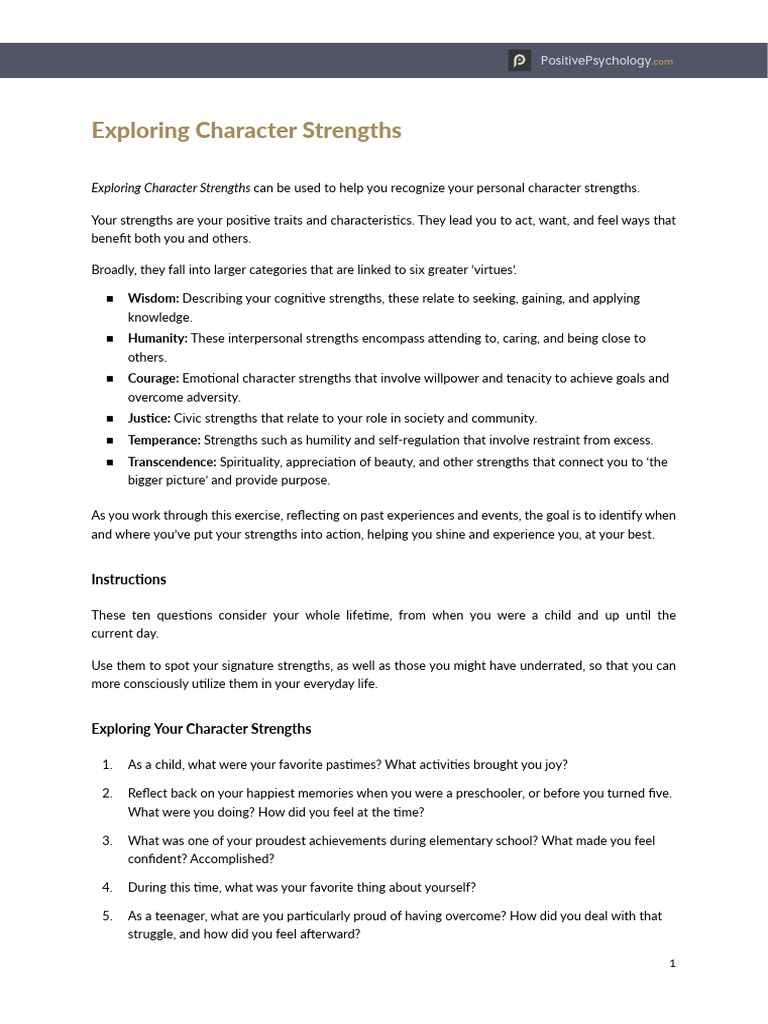 Identify Your Character Strengths | PDF | Courage | Psychology