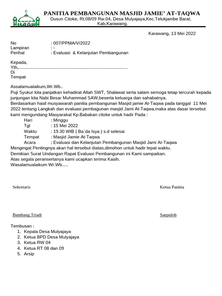 Surat Rapat Panitia Masjid | PDF