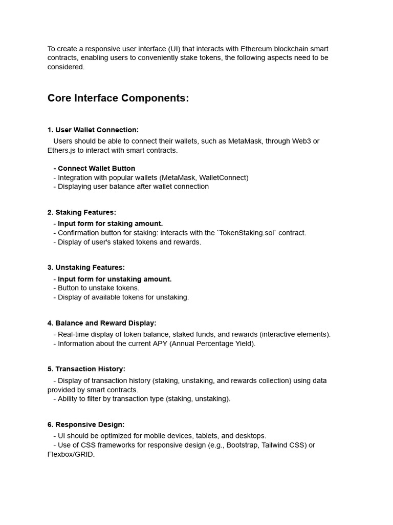 Technical Specification (TS) For Staking Platform UI | PDF | User ...