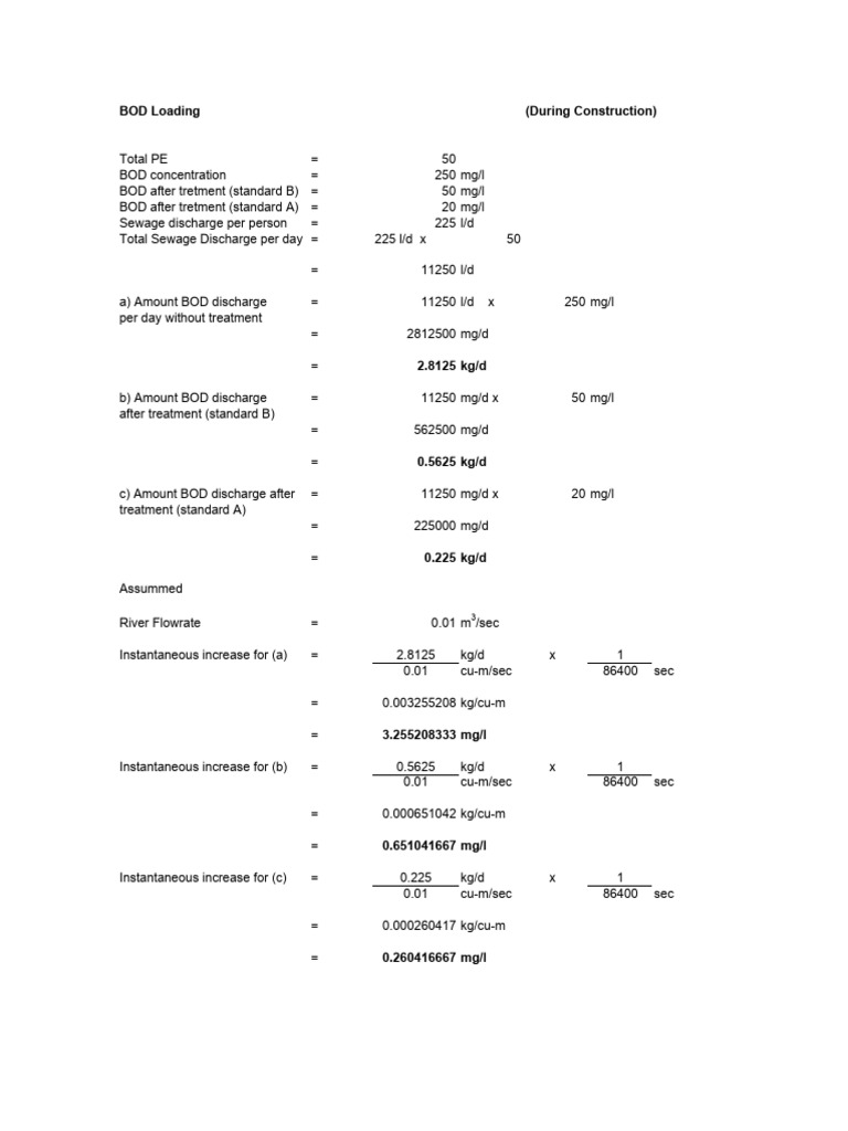 Appendix 6 - BOD Loading Calculation | PDF | Sewage | Aquatic Ecology