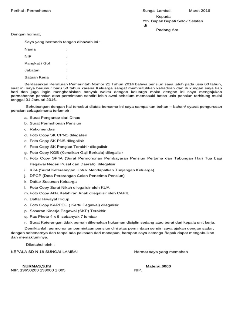 Permohonan Pensiun | PDF