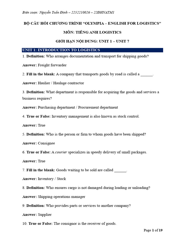 English for Logistics' | PDF | Intermodal Freight Transport | Warehouse