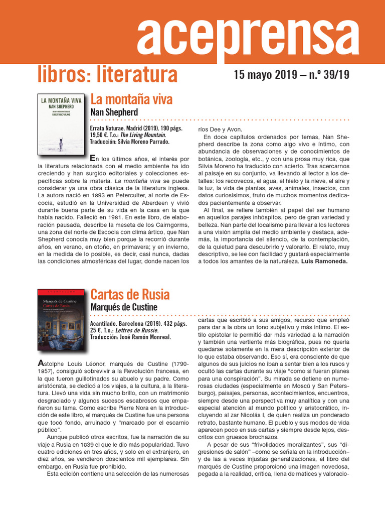 Ace Literatura Mayo 2019 | PDF | Novelas | Cuentos