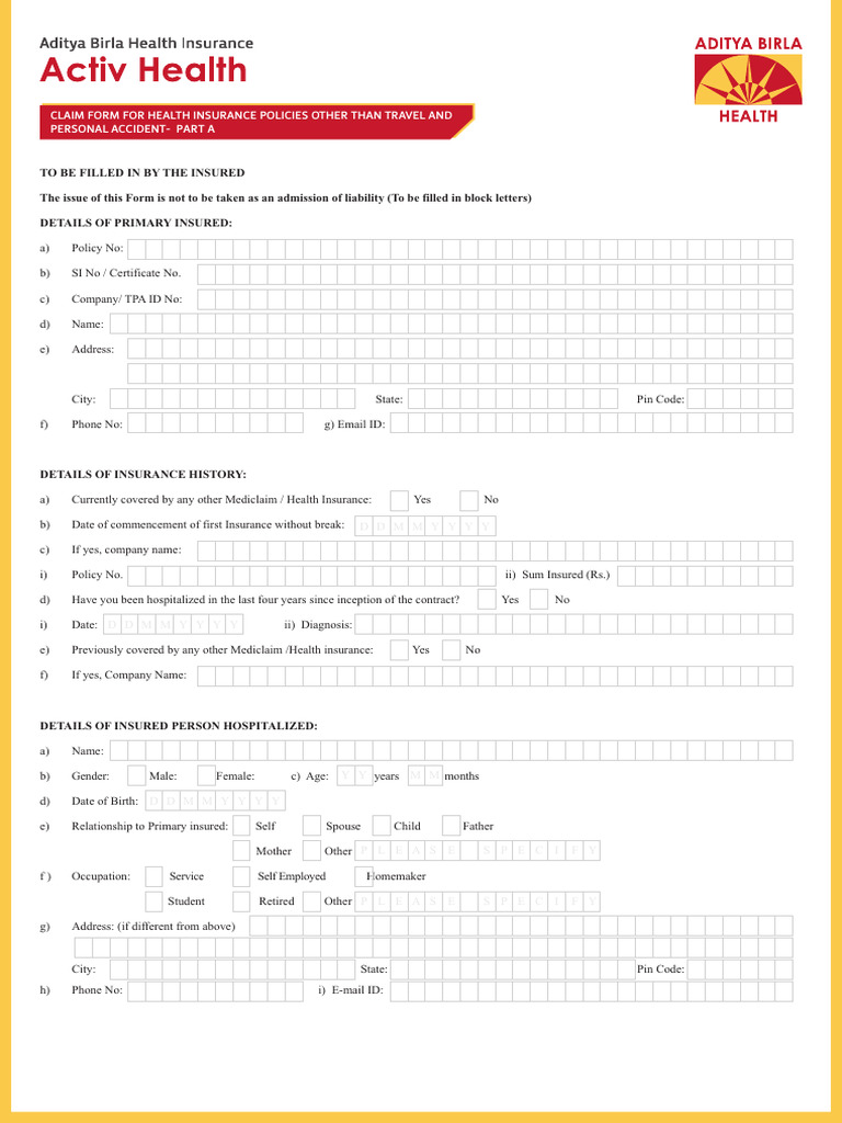Aditya Birla Claim Form | PDF