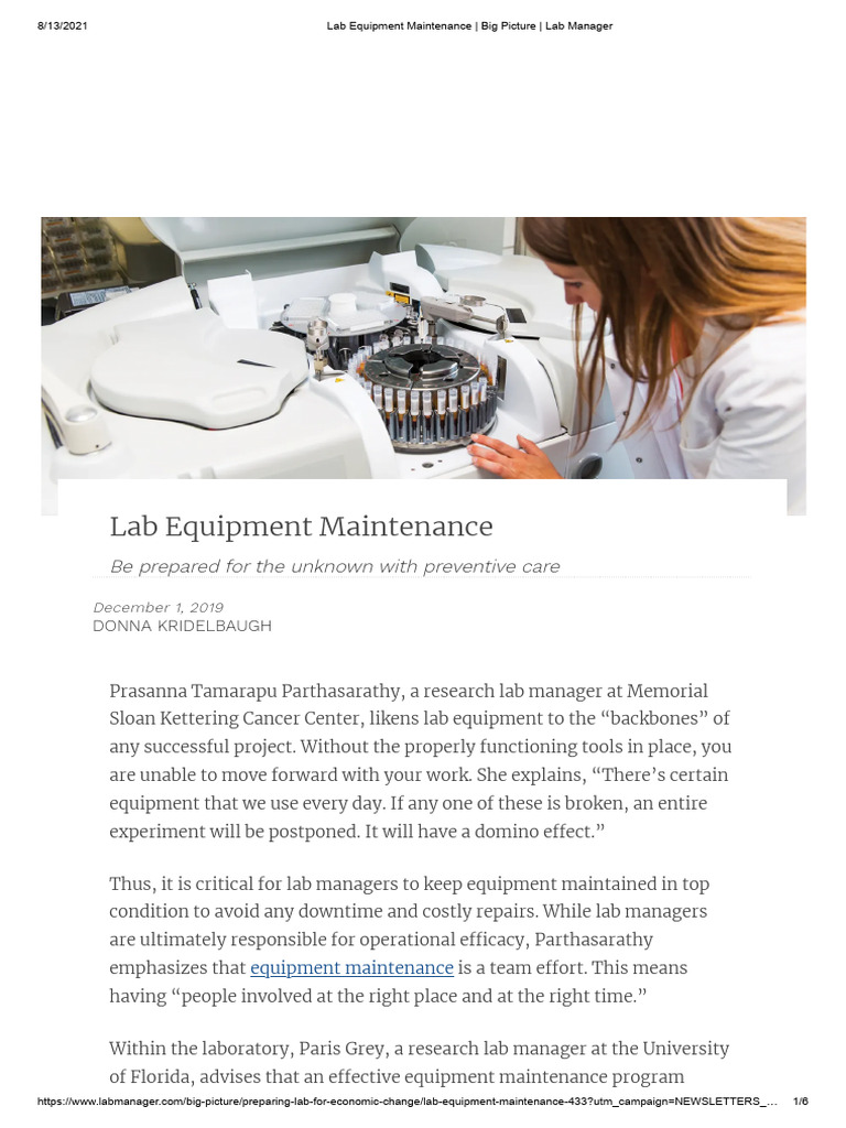 Lab Equipment Maintenance - Big Picture - Lab Manager | PDF ...