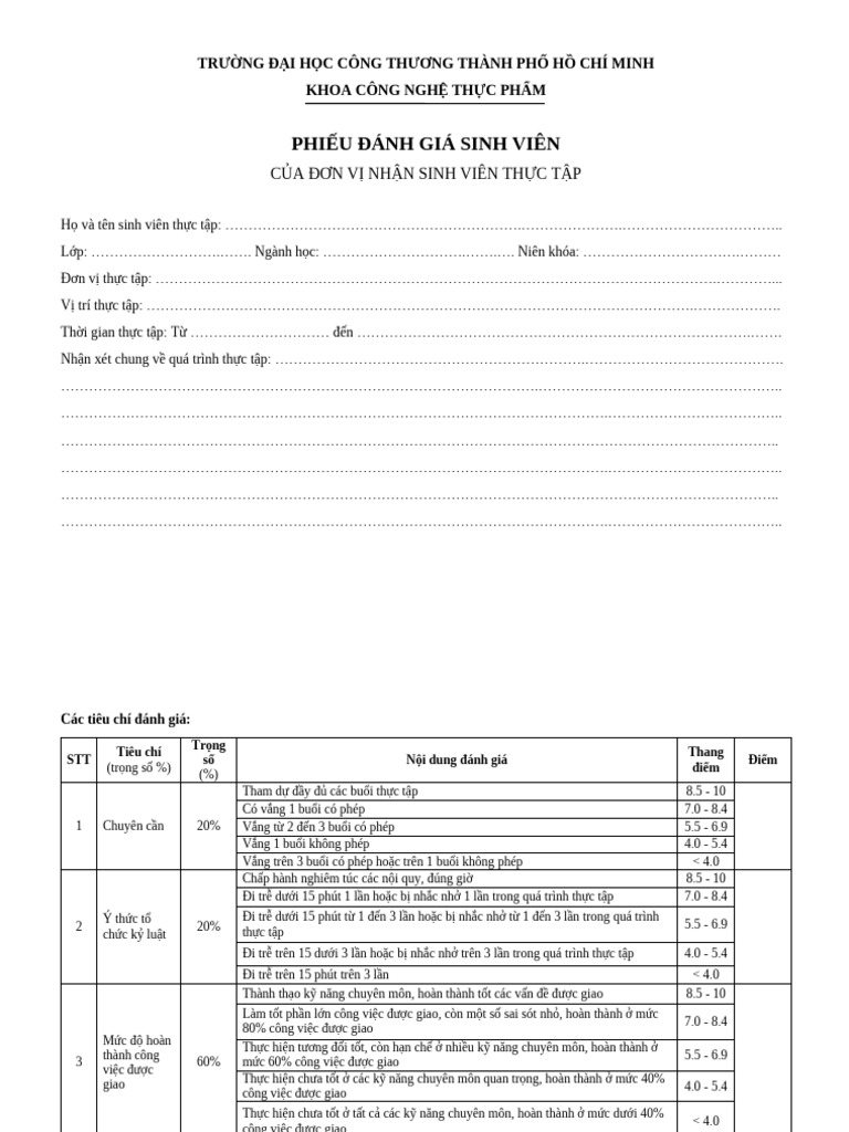 Phieu DG SVTT (danh cho don vi TT)3 (1) | PDF