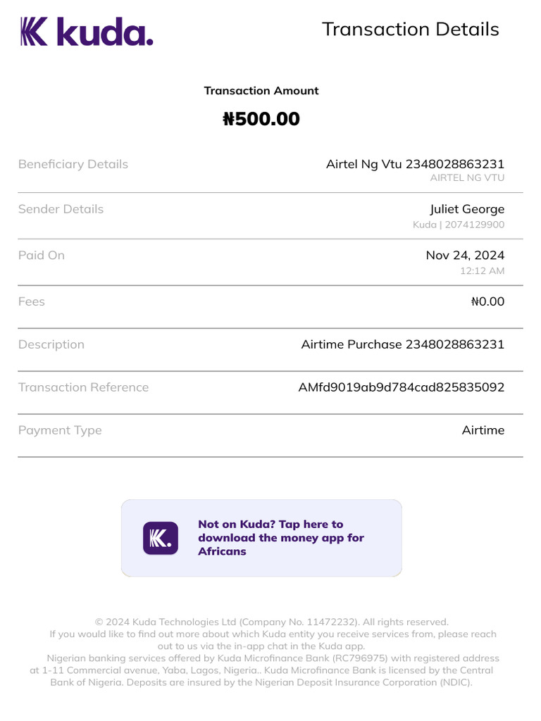 Transfer Receipt | PDF