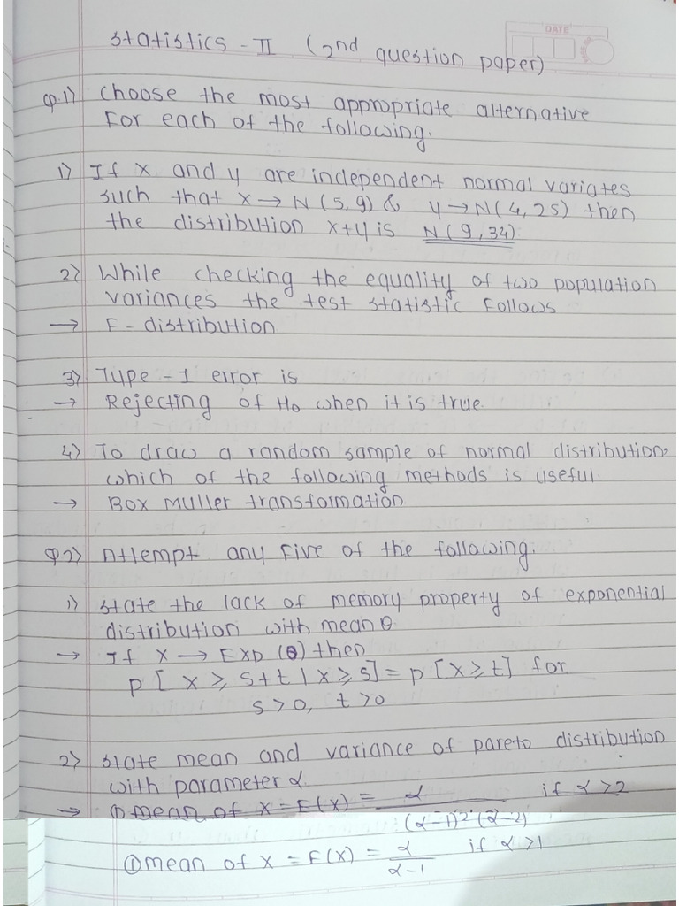 Statistics 2 (2nd Question Paper) | PDF