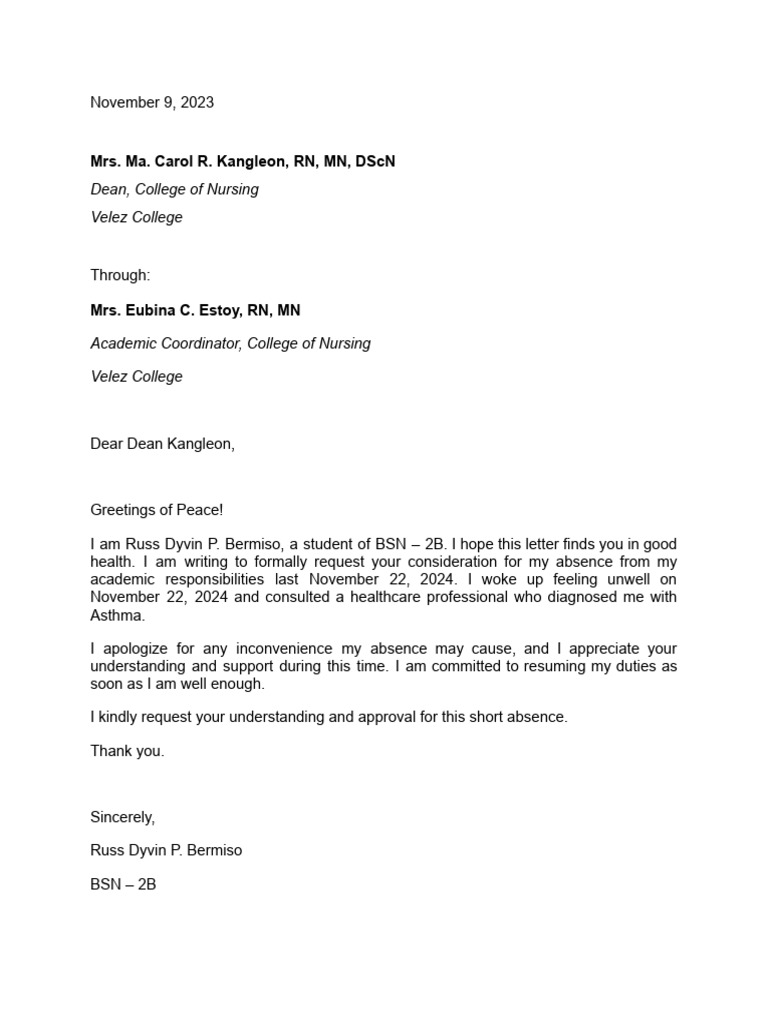 Request for Absence Due to Illness | PDF