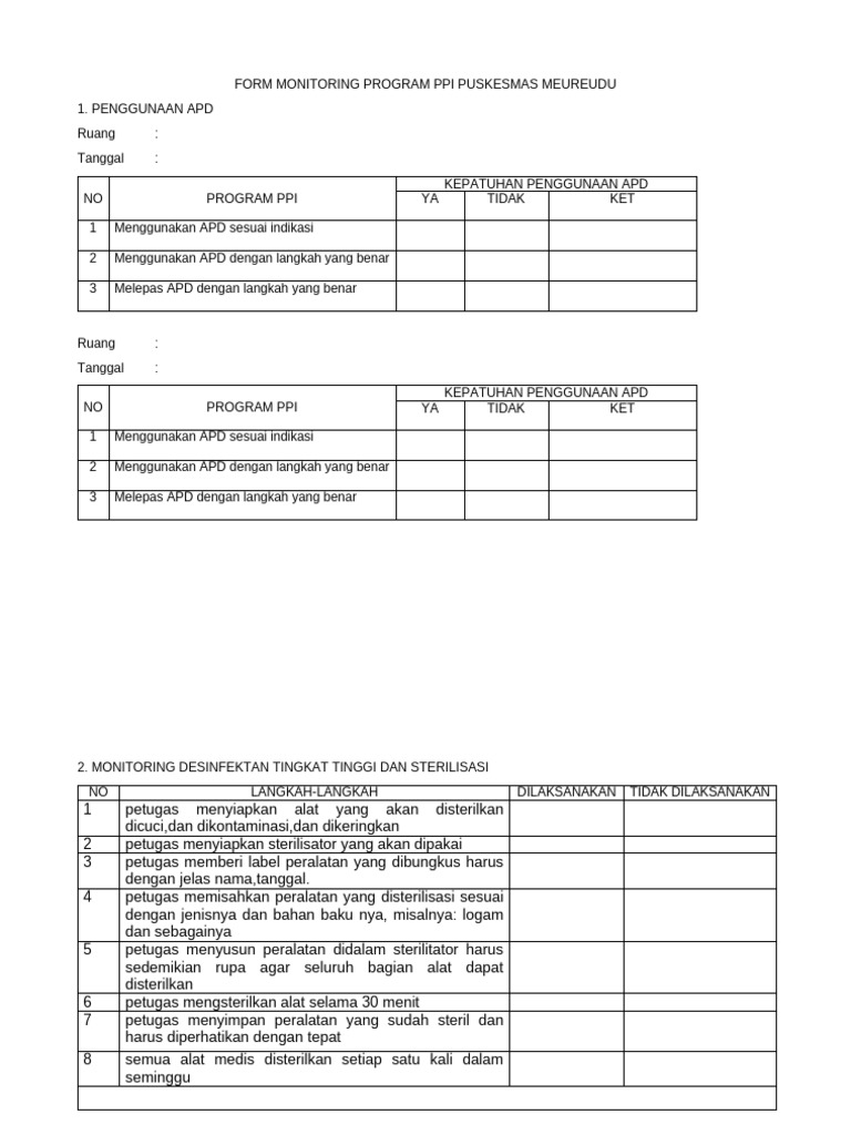FORM MONITORING PROGRAM PPI PUSKESMAS MEUREUD1 | PDF