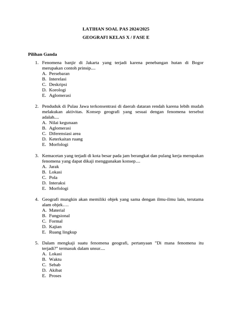 Latihan Soal Pas Kelas X Fase e | PDF