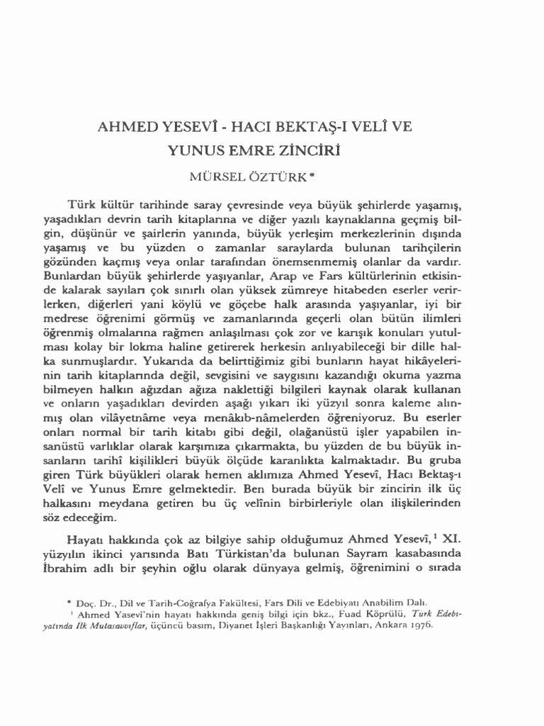 Ahmed Yesev, Hac Bekta - Veli Ve Yunus Emre (#552889) - 693603 | PDF
