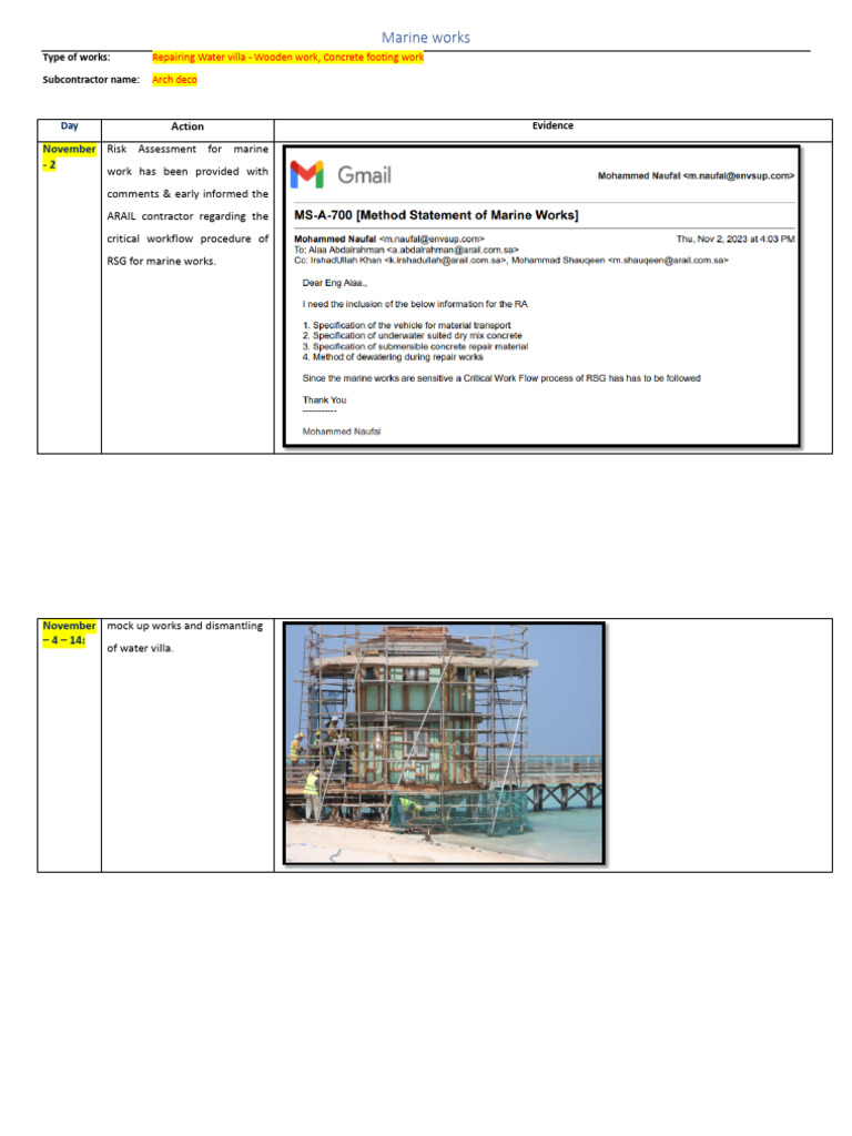 Marine Works Actions and Updates | PDF